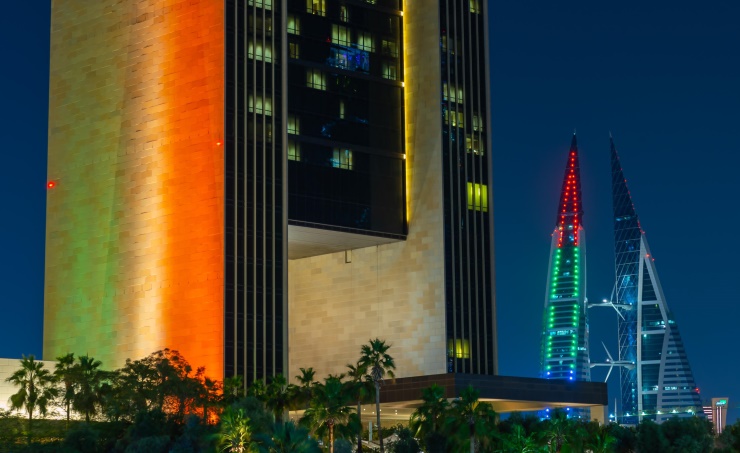 Bahrain's landmarks, facilities lit up with UAE flag colours