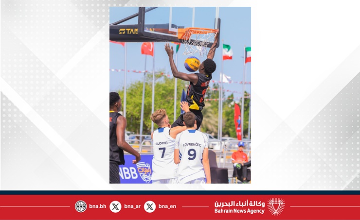 Intense 3x3 basketball competition among teams at ISF Gymnasiade Bahrain